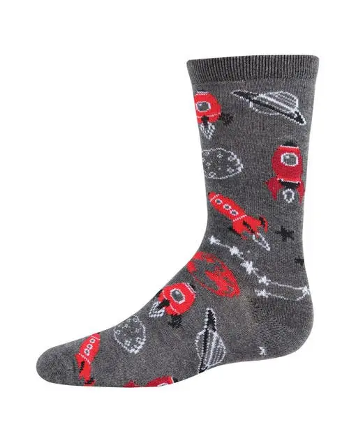 MEMOI Rocket Ship Crew Socks - Charcoal