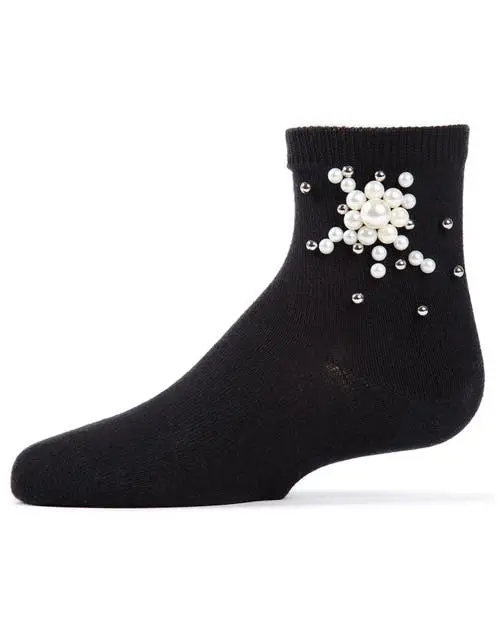MEMOI Pearl Burst Crew Socks - Black