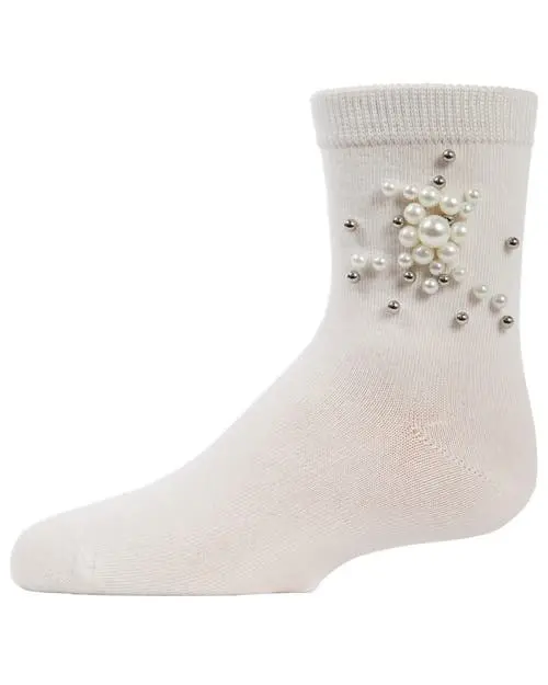 MEMOI Pearl Burst Crew Socks - Winter White