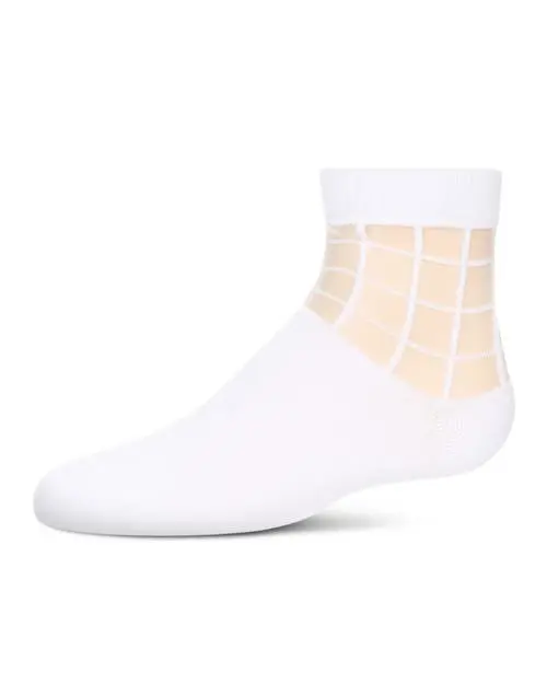 MEMOI Window Pane Sheer Crew Socks - White