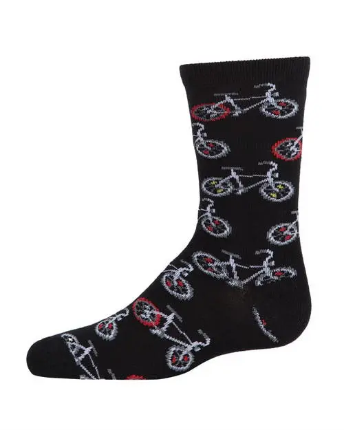 MEMOI Bicycle-themed Novelty Crew Sock - Black