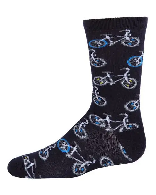 MEMOI Bicycle-themed Novelty Crew Sock - Navy