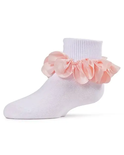 MEMOI Flower Petal Anklet Socks - White-pink