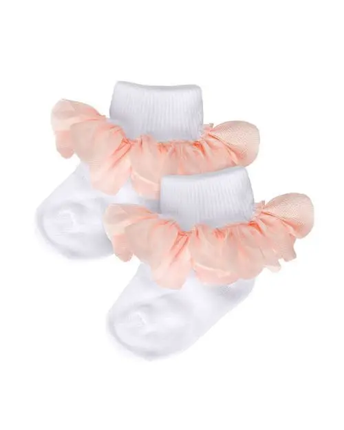 MEMOI Flower Petal Anklet Socks - White-pink