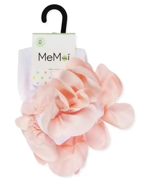 MEMOI Flower Petal Anklet Socks - White-pink