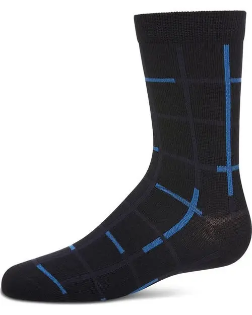 MEMOI Windowpane Plaid Crew Sock - Navy