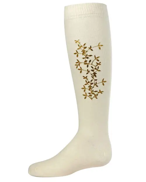 MEMOI Foil And Foliage Knee High Socks - Winter White