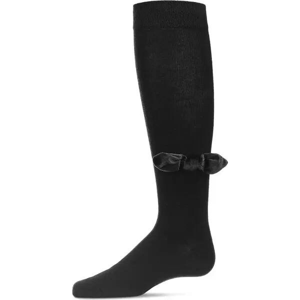MEMOI Velvet Bow Knee High Socks - Black