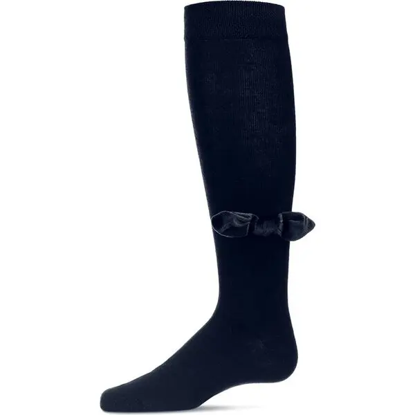 MEMOI Velvet Bow Knee High Socks - Navy