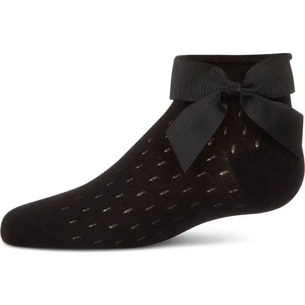 MEMOI Pointelle Anklet Socks - Black