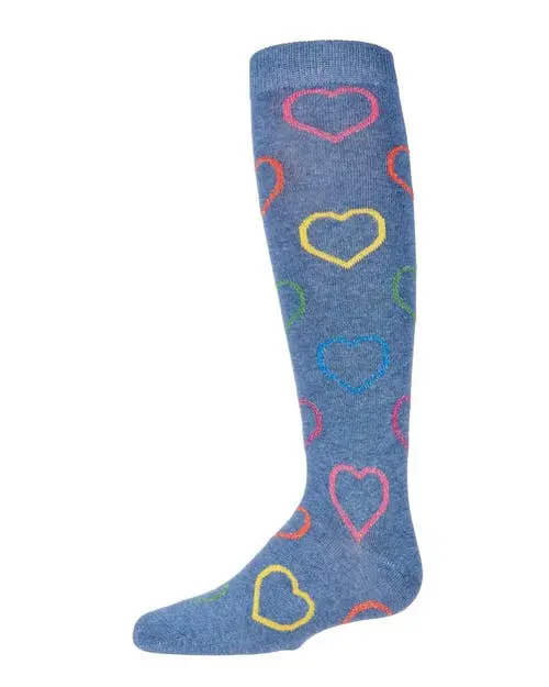 MEMOI Dazzling Hearts Knee High Socks - Denim