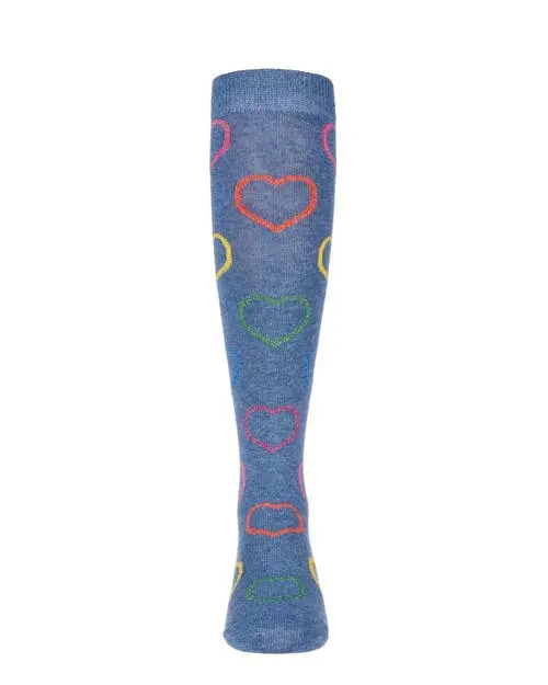 MEMOI Dazzling Hearts Knee High Socks - Denim