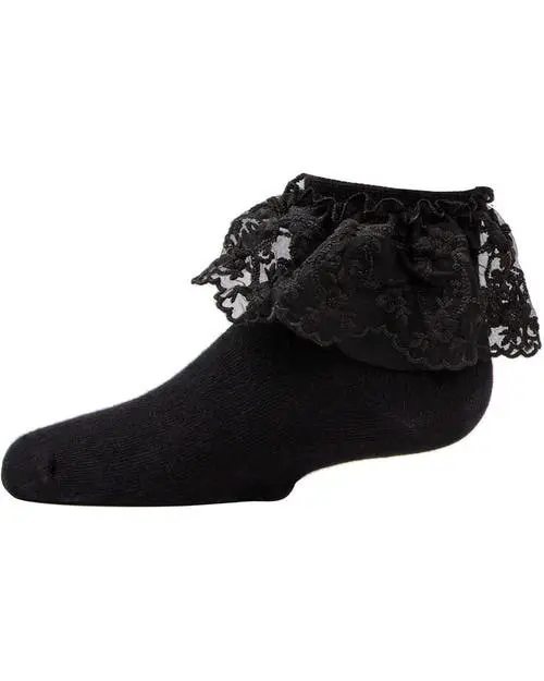 MEMOI Petite Floral Lace Anklet Socks - Black