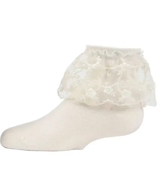 MEMOI Petite Floral Lace Anklet Socks - Winter White