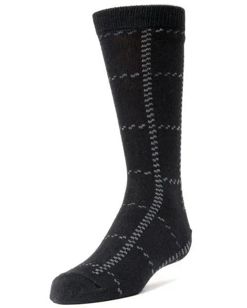 MEMOI Windowpane Plaid Dress Socks - Black