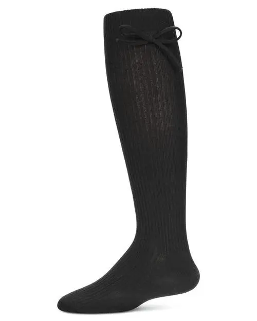 MEMOI Ribbed Bow Knee-high Socks - Black