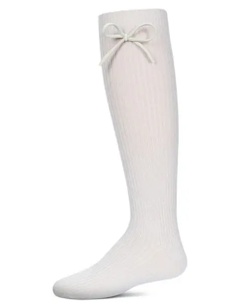 MEMOI Ribbed Bow Knee-high Socks - Latte