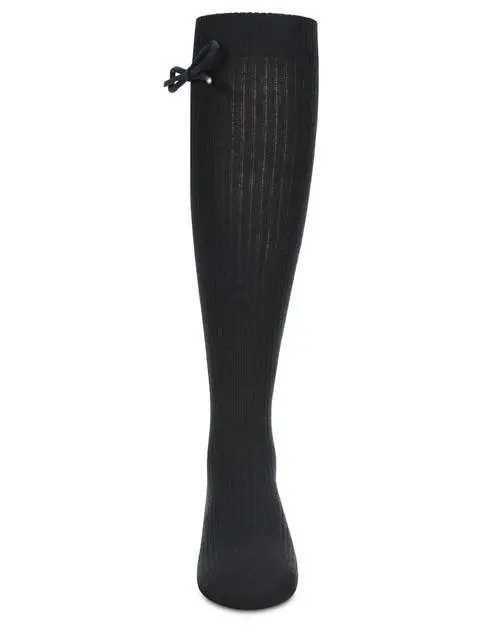 MEMOI Ribbed Bow Knee-high Socks - Navy