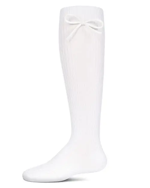 MEMOI Ribbed Bow Knee-high Socks - White