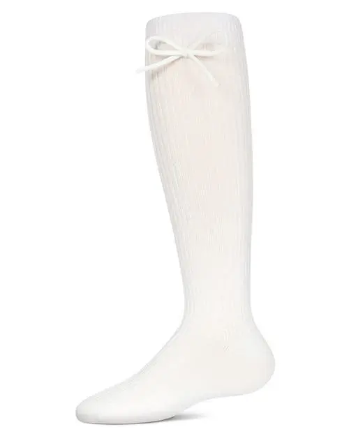 MEMOI Ribbed Bow Knee-high Socks - Winter White