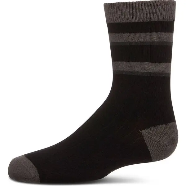 MEMOI Tonal Stripe Rich Crew Sock - Black