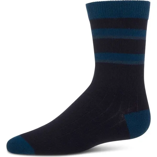 MEMOI Tonal Stripe Rich Crew Sock - Navy