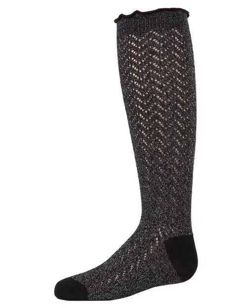 MEMOI Open Work Shimmer Knee High Socks - Black