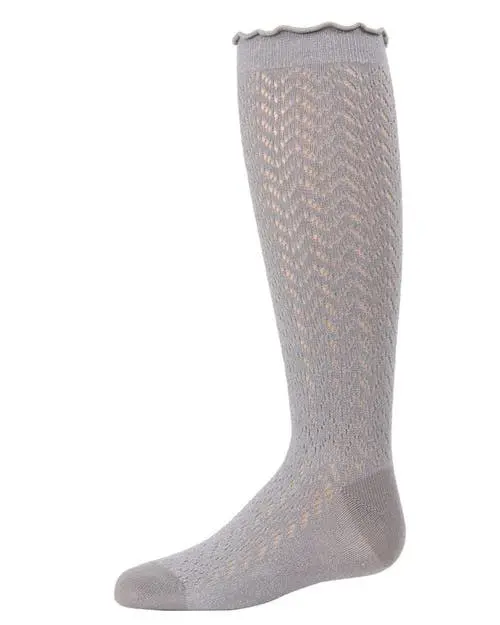 MEMOI Open Work Shimmer Knee High Socks - Silver