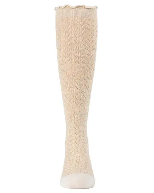MEMOI Open Work Shimmer Knee High Socks - Winter White