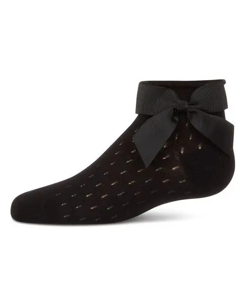 MEMOI Pointelle Anklet Socks - Black