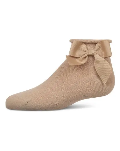 MEMOI Pointelle Anklet Socks - Tan
