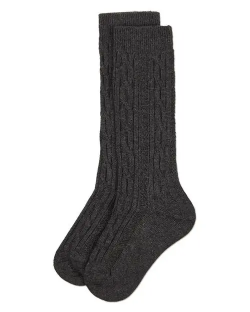 MEMOI Cable Knit Knee High Socks - Charcoal