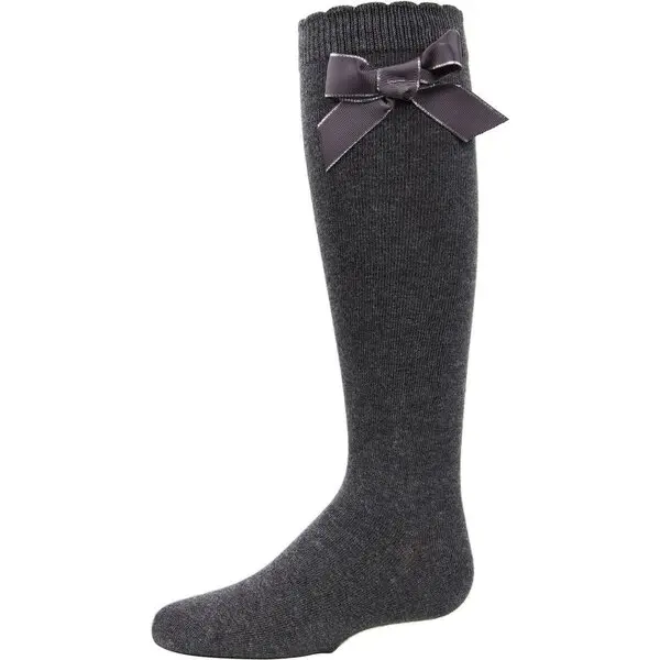 MEMOI Sweet Bow Knee High Socks - Charcoal