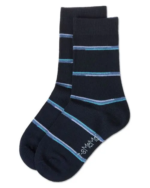 MEMOI Spacedye Stripe Crew Socks - Navy