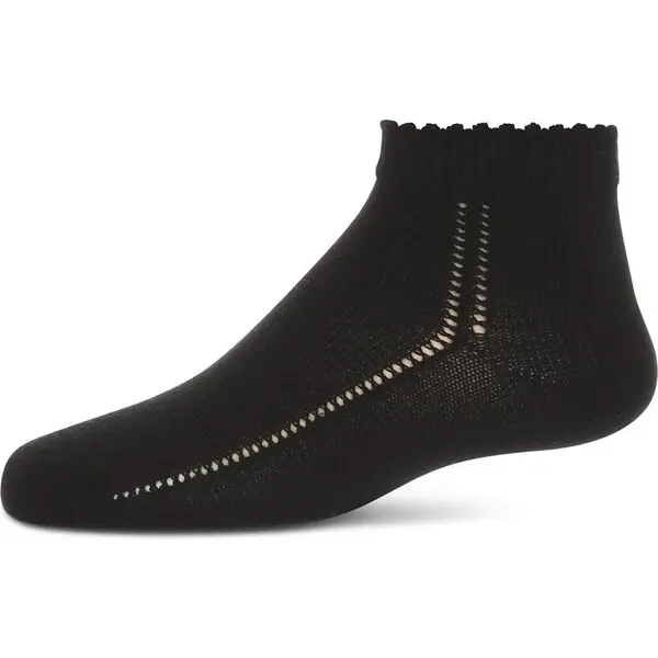 MEMOI Open-work Lettuce-edge Ankle Socks - Black