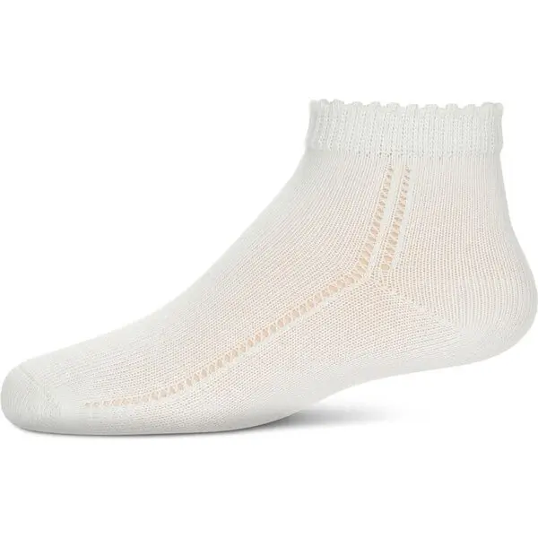 MEMOI Open-work Lettuce-edge Ankle Socks - Winter White
