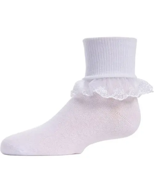 MEMOI Lace Ruffle Ankle Socks - White
