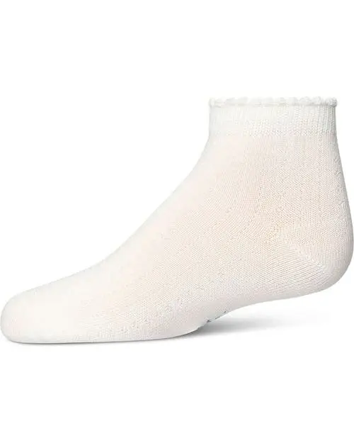 MEMOI Floral Scalloped Cuff Anklet Socks - Winter White