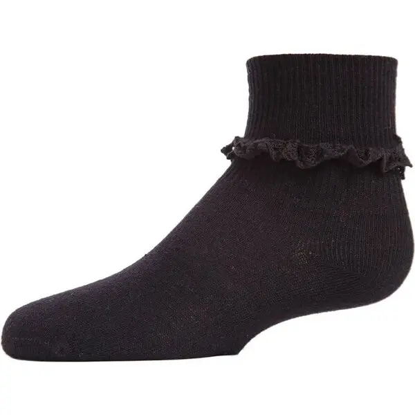 MEMOI Eyelet Ruffle-trim Ankle Socks - Black
