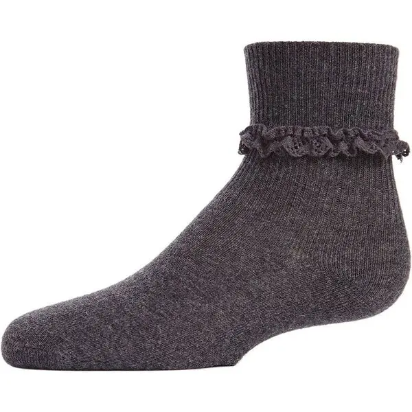 MEMOI Eyelet Ruffle-trim Ankle Socks - Charcoal