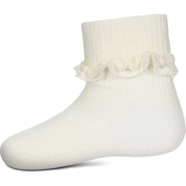 MEMOI Eyelet Ruffle-trim Ankle Socks - Ivory