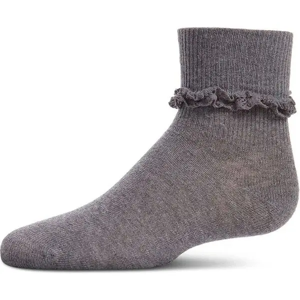 MEMOI Eyelet Ruffle-trim Ankle Socks - Light Gray