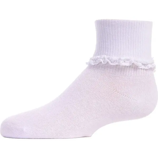 MEMOI Eyelet Ruffle-trim Ankle Socks - White
