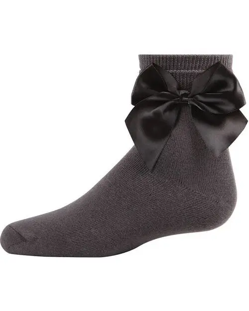 MEMOI Silky Bow Anklet Socks - Charcoal