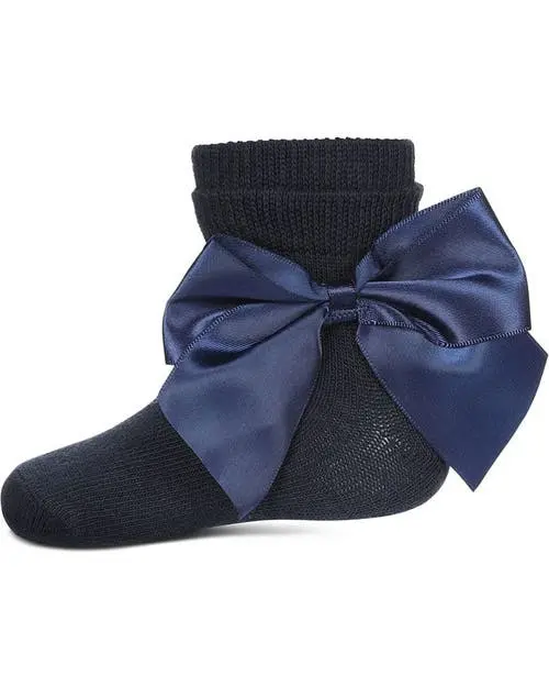 MEMOI Silky Bow Anklet Socks - Navy