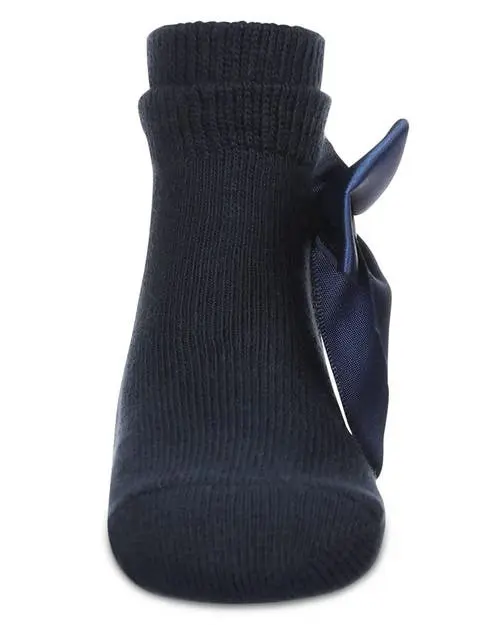 MEMOI Silky Bow Anklet Socks - Navy