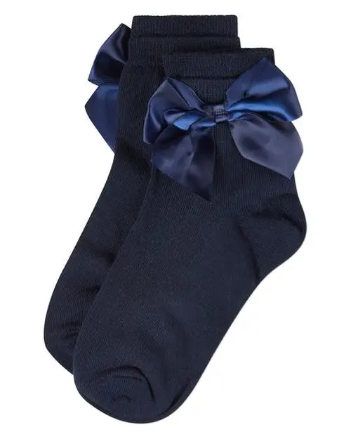 MEMOI Silky Bow Anklet Socks - Navy