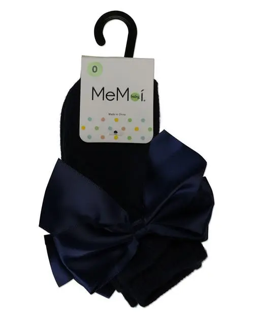MEMOI Silky Bow Anklet Socks - Navy