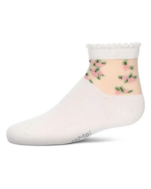 MEMOI Floral Sheer Crew Socks - Light Pink