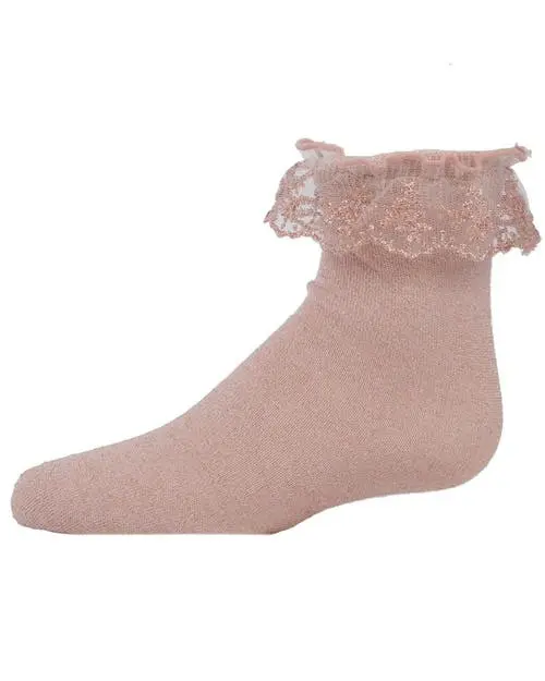 MEMOI Ruffle Anklet Quarter Crew Socks - Rose Gold